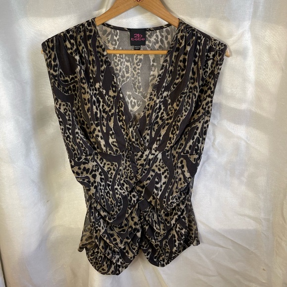 2B Bebe | Tops | Y2k 2b Bebe Mesh Striped Leopard Print Ruched Vneck ...